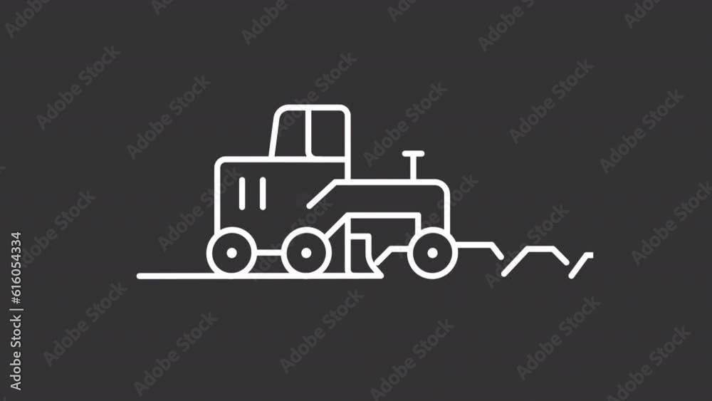 Animated grader white line icon. Surface leveling animation. Road ...