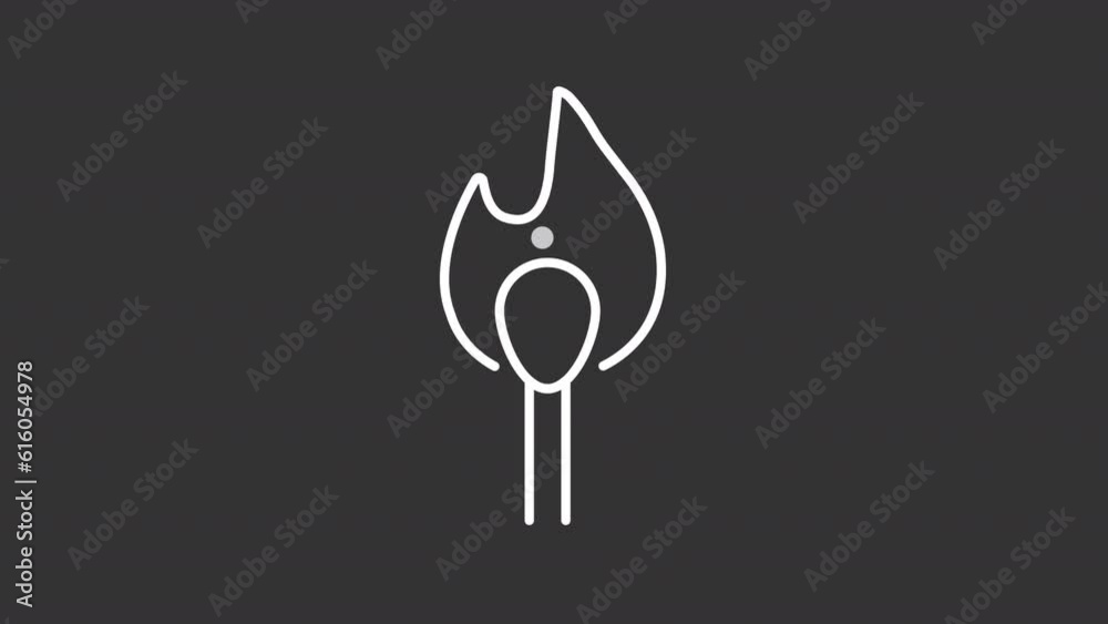 Animated match stick white line icon. Matchstick lighting animation ...