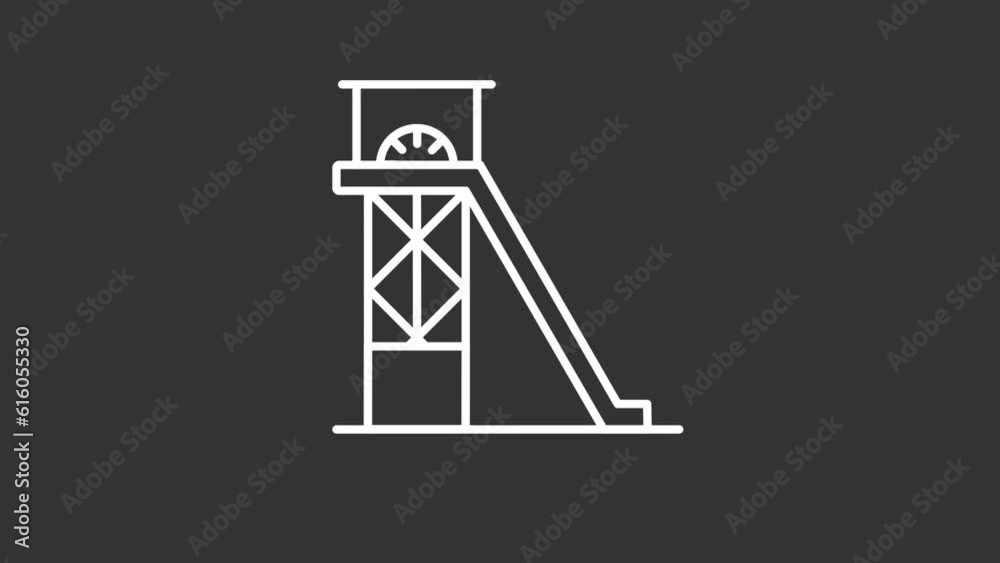 Animated coal mine lift white icon. Shaft elevator line animation ...