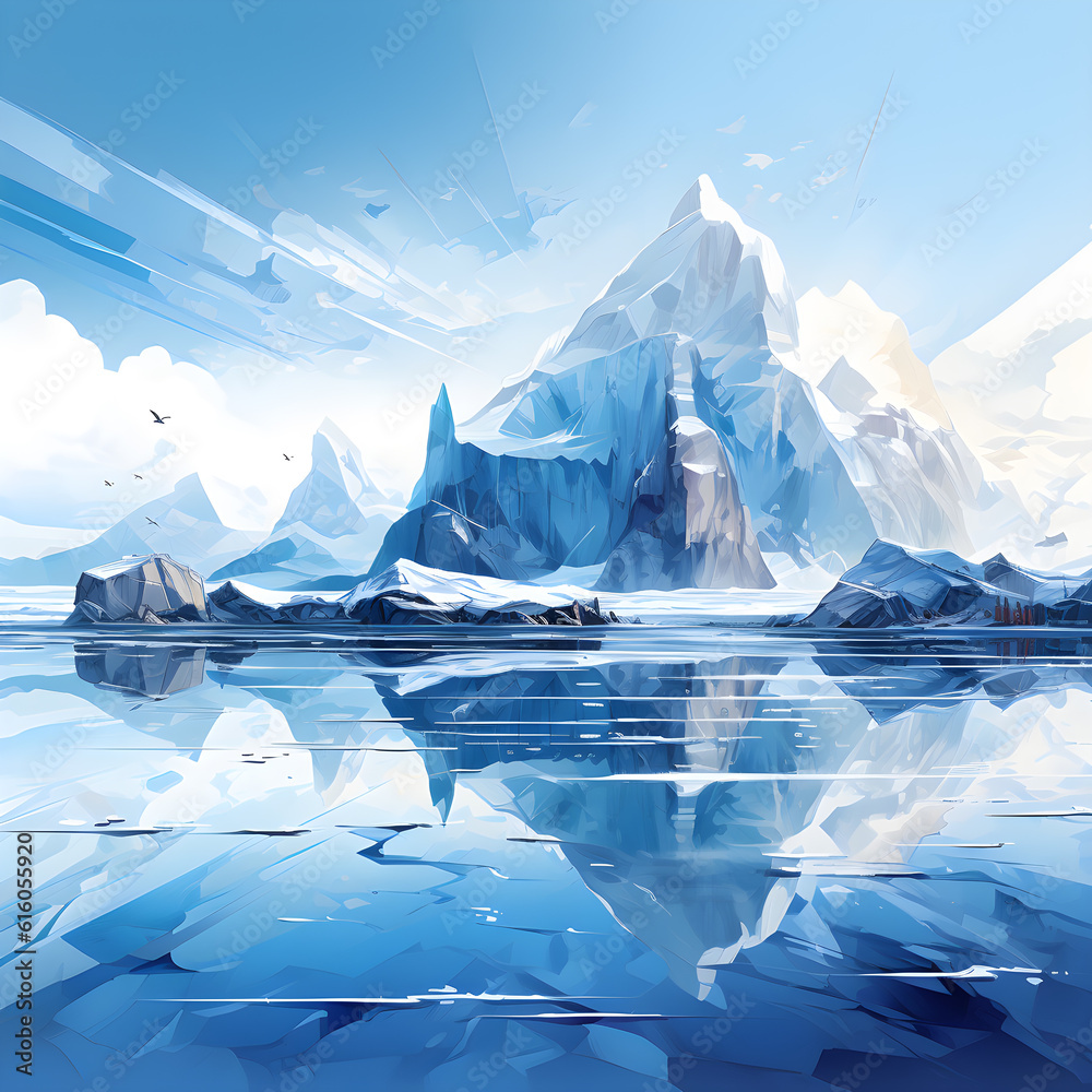 abstract 2D representation of iceberg, using geometric shapes, patterns ...