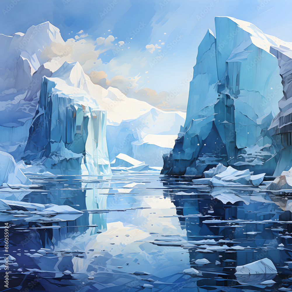 abstract 2D representation of iceberg, using geometric shapes, patterns ...