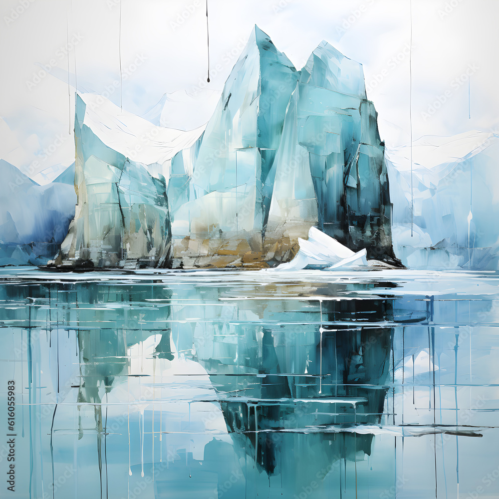 abstract representation of iceberg gradually dissolving into water ...