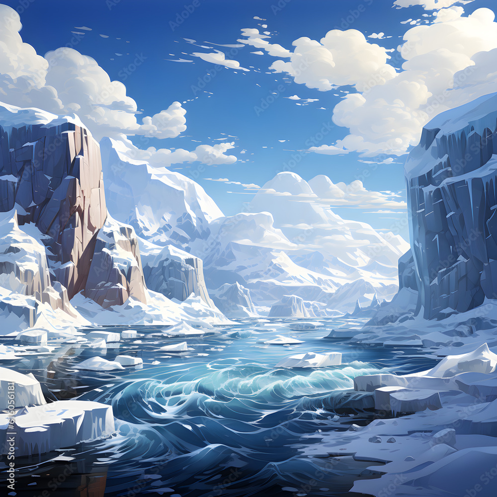 dynamic isometric scene massive Antarctic iceberg in motion, conveying ...