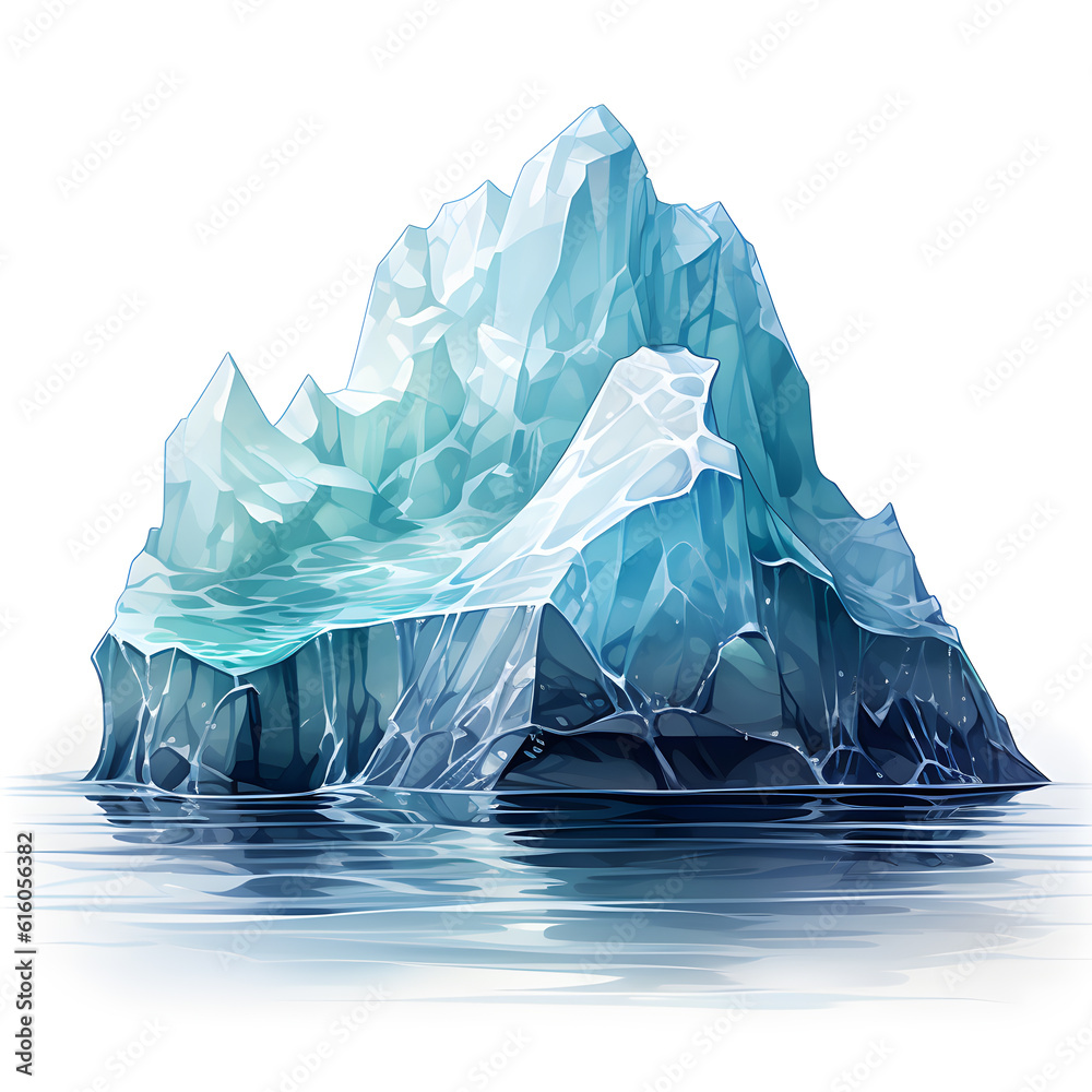 2D illustration of majestic iceberg floating in ocean, tip visible ...