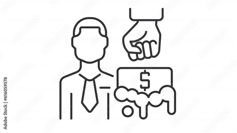 Animated aml auditor line icon. Fist hits foaming soap bar with dollar ...