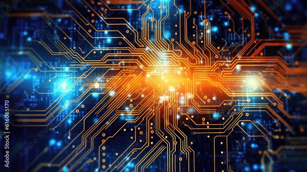 Orange And Blue Technology Background Circuit Board And Code Blue Technology Background Stock
