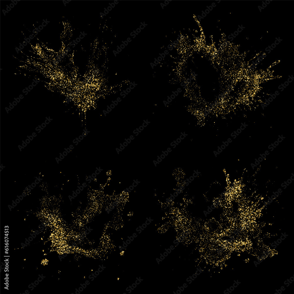 Explosion of golden glitter confetti. Gold dust and particles splatter ...