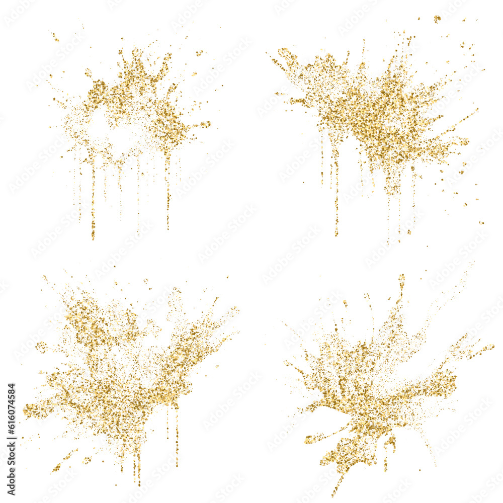 Explosion of golden glitter confetti. Gold dust and particles splatter ...