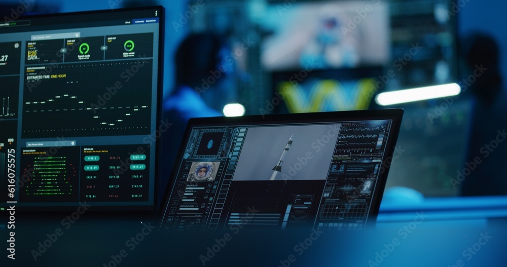 Successful space rocket launch for crewed mission displayed on digital ...