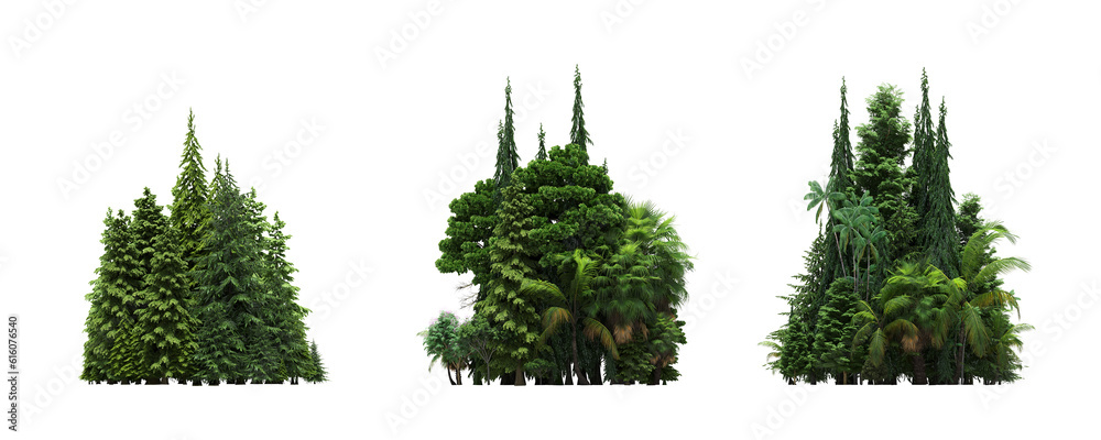 group of trees isolated on a transparent background, forest, sketch ...