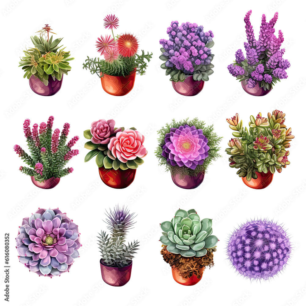 Watercolor purple cactus flowers clip art illustration transparent ...