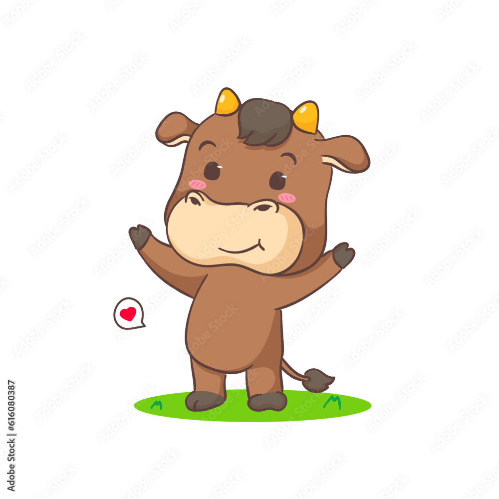 Cute happy Ox cartoon character. Adorable animal concept design ...