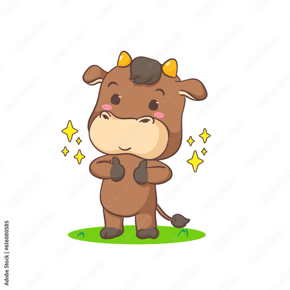 Cute ox show thumbs up cartoon character. Adorable animal concept ...