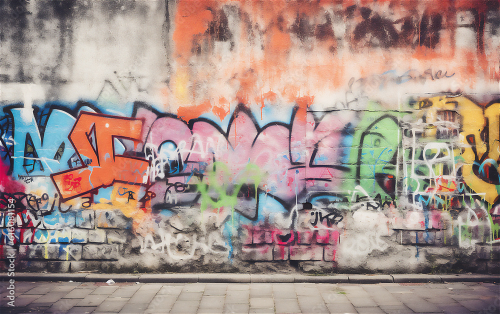Urban colourful Graffiti Wall Backdrop. Ai generative Stock ...