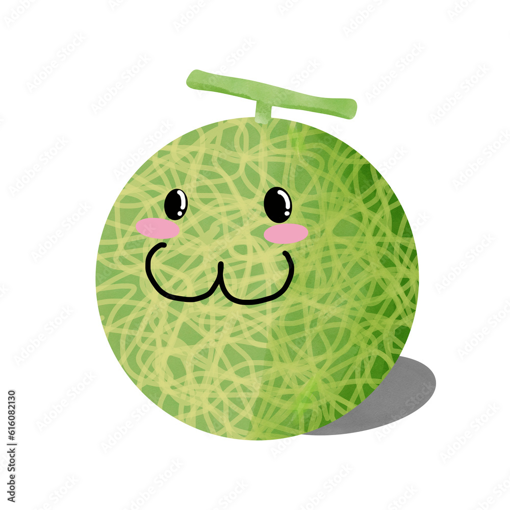 Cute cartoon melon drawing on white background. Stock Illustration ...