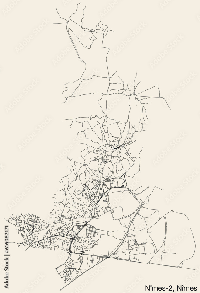Detailed hand-drawn navigational urban street roads map of the NÎMES-2 ...