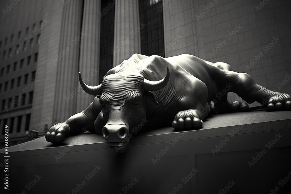 Exhausted bull, Defeated, Statue, Sculpture, Global stock markets ...