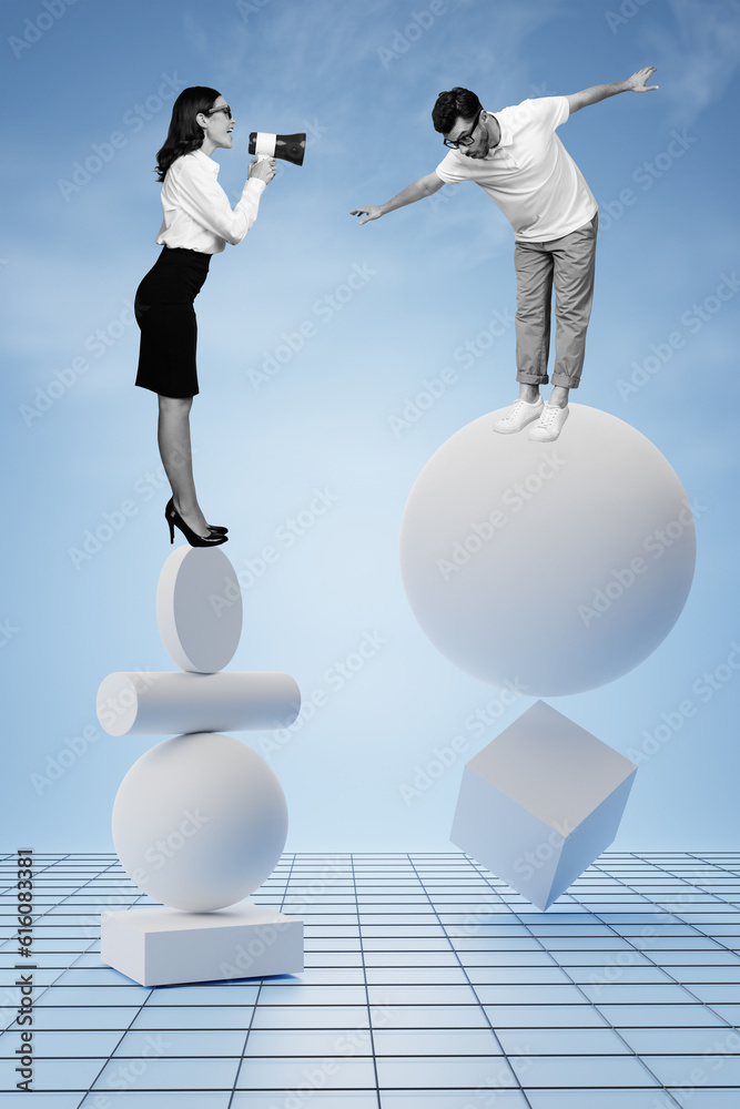 Collage 3d pinup pop retro sketch image of strict lady screaming toa ...