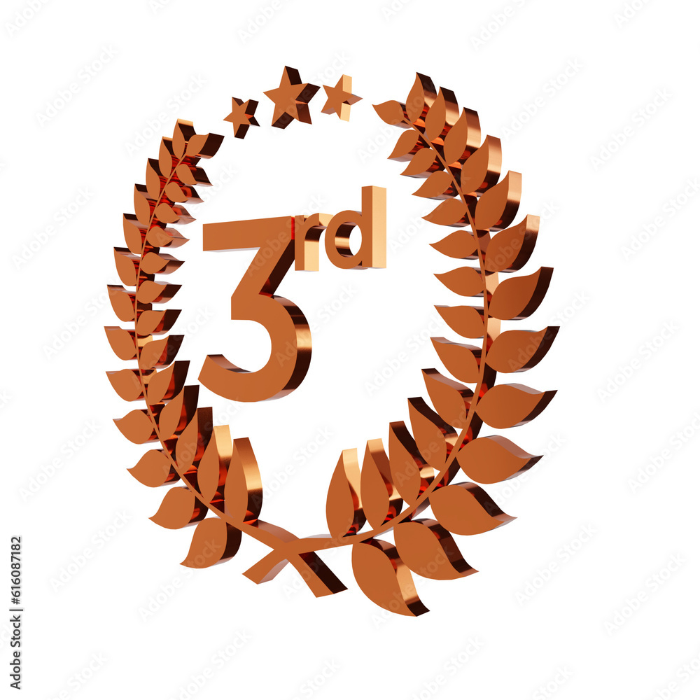 3d render bronze laurel wreath with third number. the concept for the ...