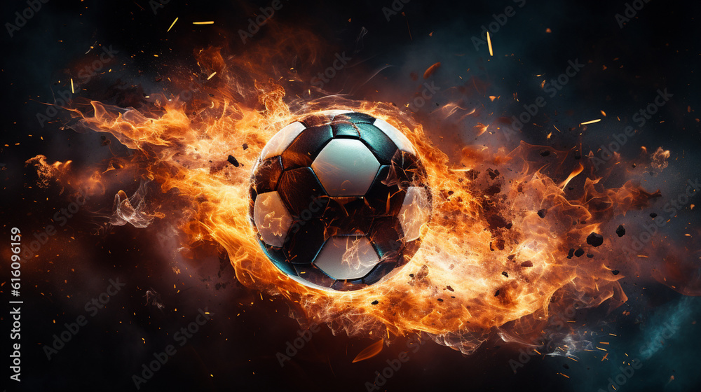 Soccer ball in burning fire flames Generative AI Stock Illustration ...