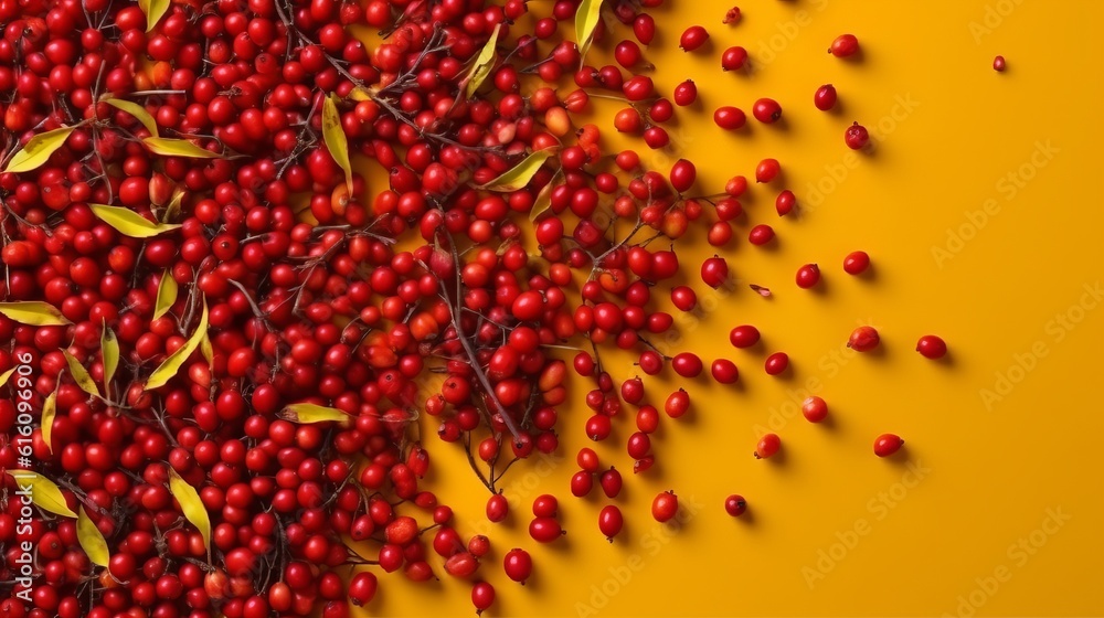 Barberry berries are red and yellow. Monochromatic background with ...