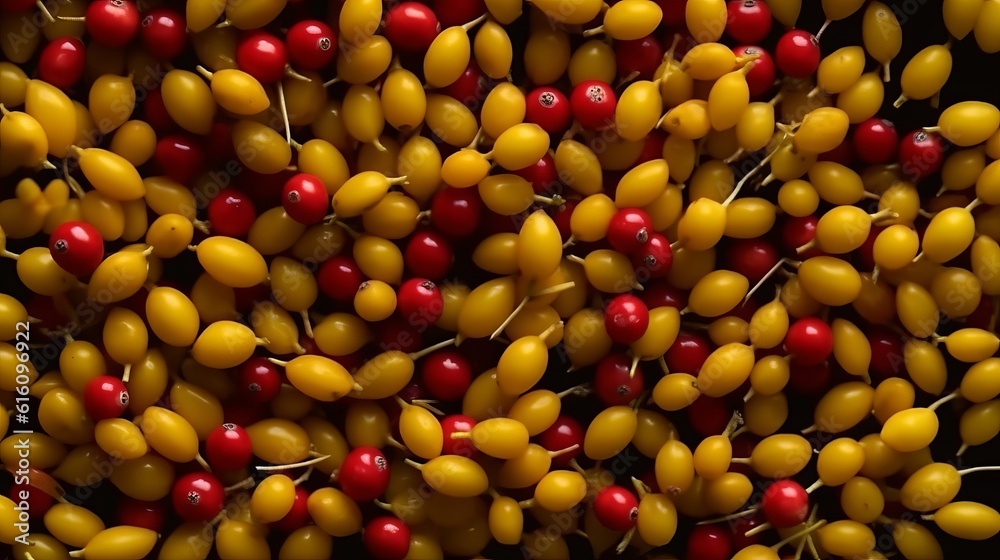 Barberry berries are red and yellow. Monochromatic background with ...
