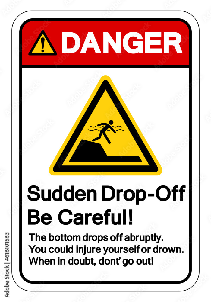 Danger Sudden Drop-Off Be Careful Symbol Sign, Vector Illustration ...