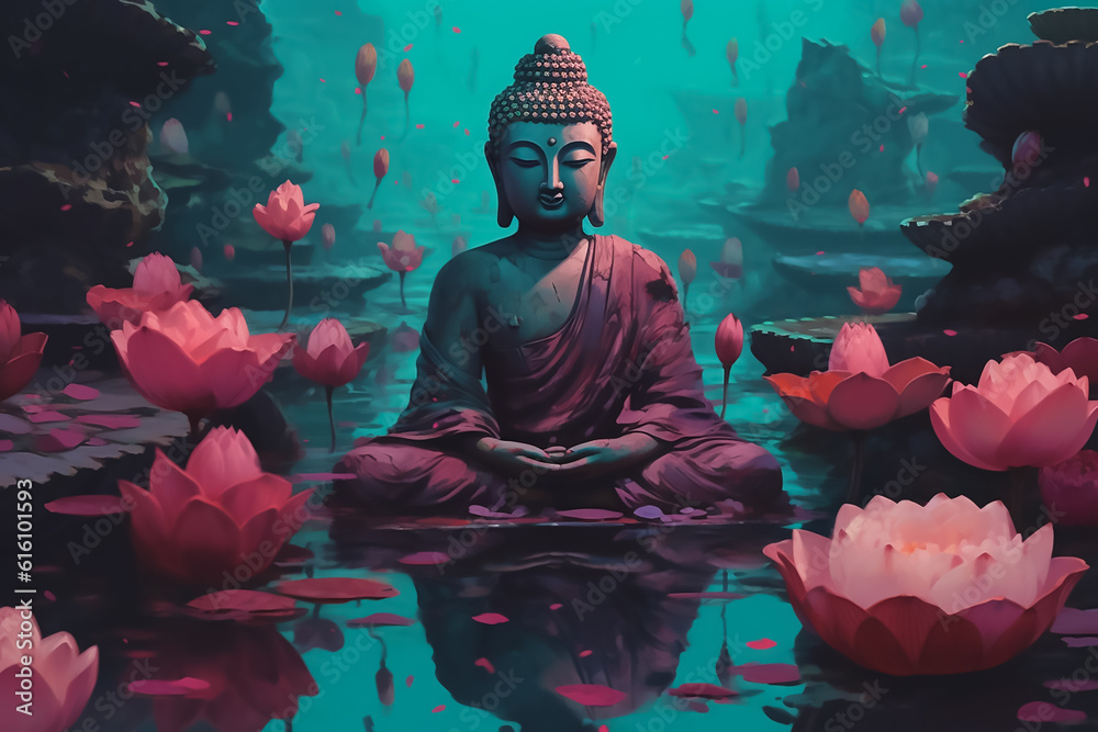 Buddha abstract pink floral statue Stock Illustration | Adobe Stock
