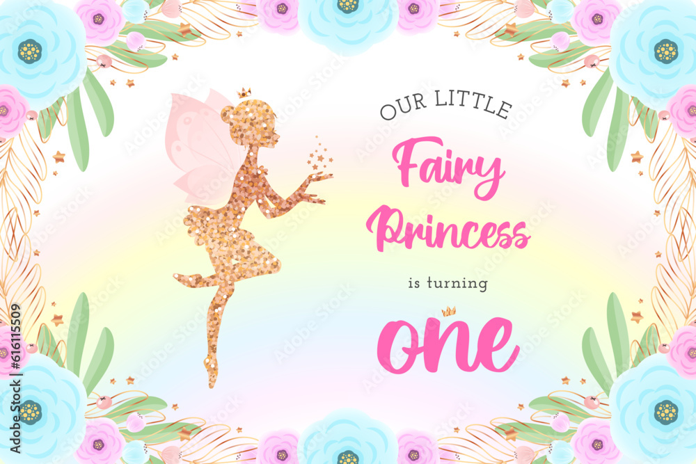 Cute fairy backdrop for a first birthday party. Beautiful background ...