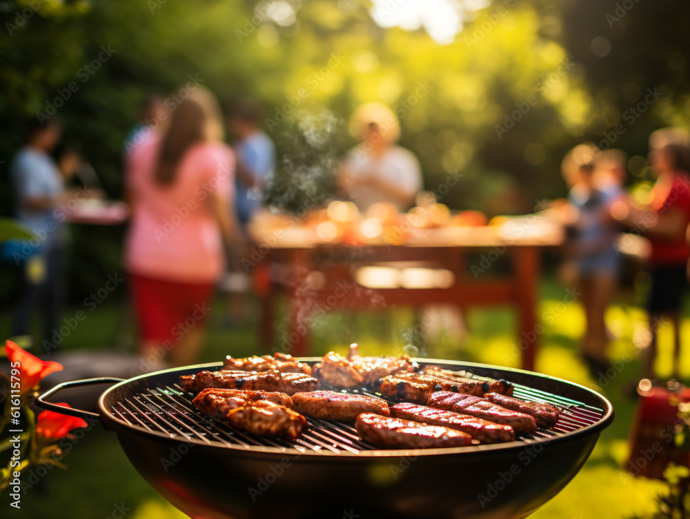 Barbecue Party Scene - with family background blurryClassic 4th of July ...
