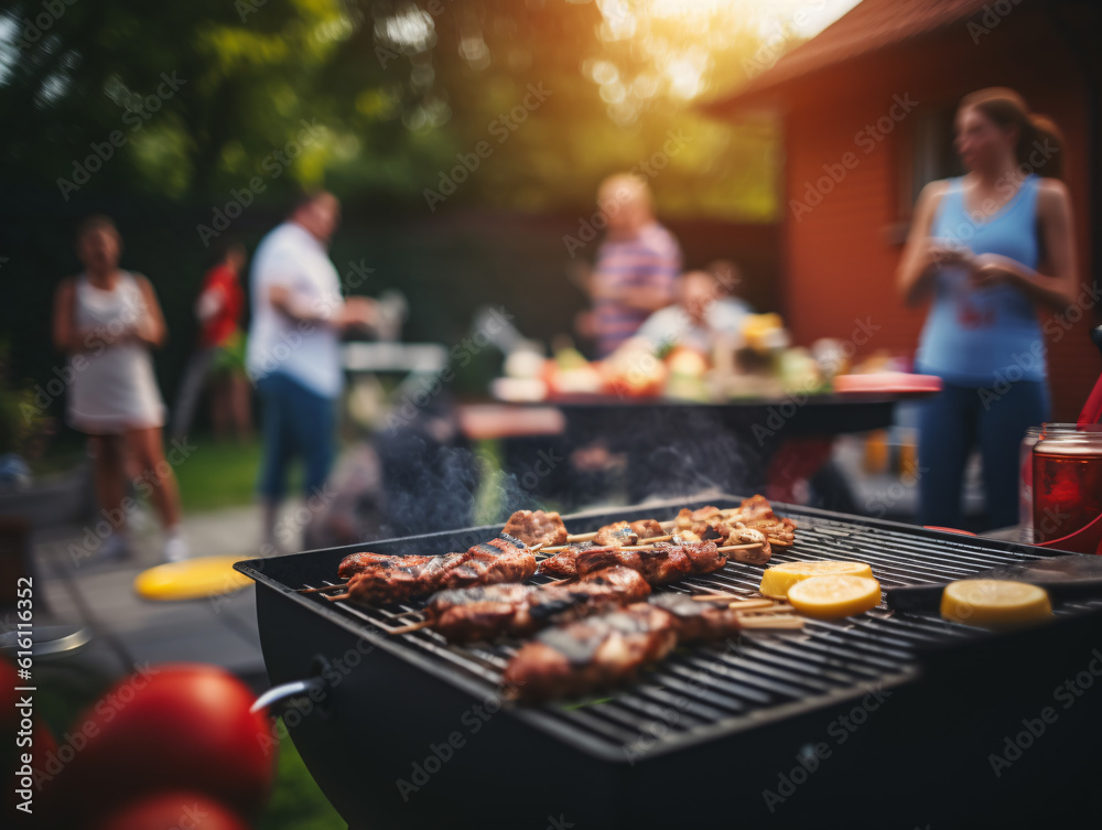 Barbecue Party Scene - with family background blurryClassic 4th of July Barbecue Generated Ai ...