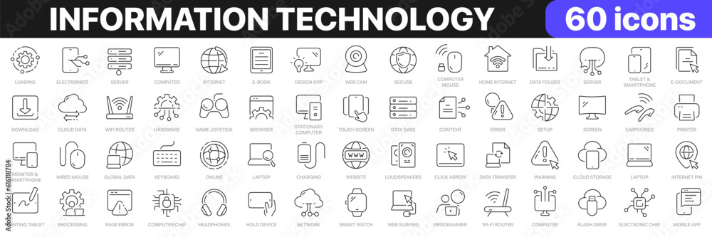 Information Technology Line Icons Collection Devices Internet Server
