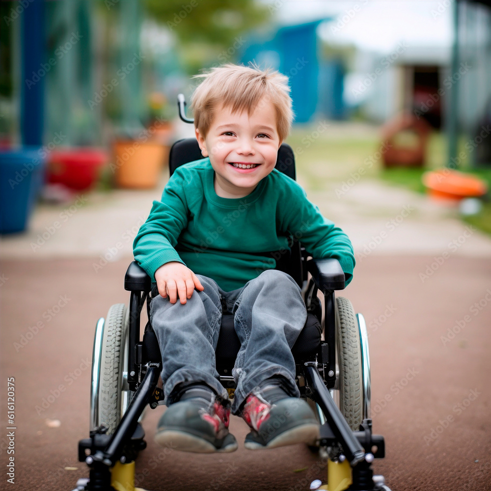 smiling kid in a wheelchair Stock Illustration | Adobe Stock