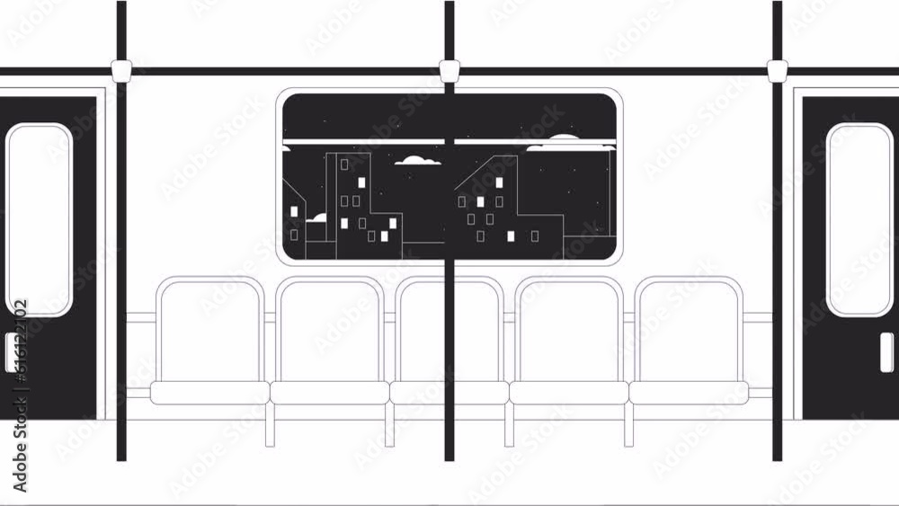 Train interior bw lo fi animation. Metro seats. Subway inside. Rail ...