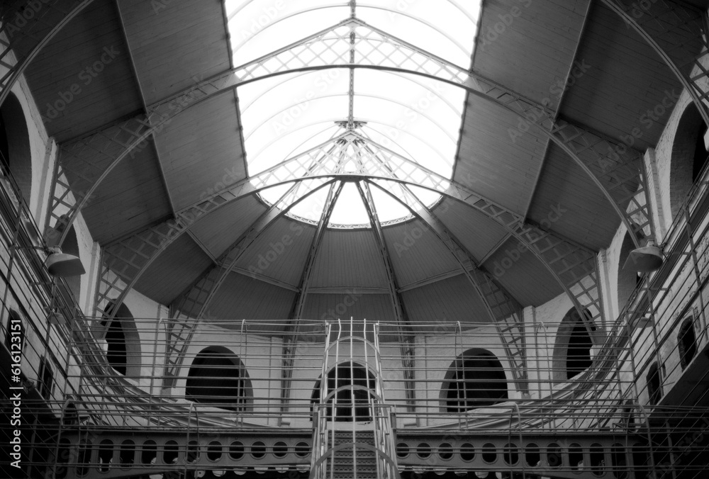 Inside the prison walls with skylight Stock Photo | Adobe Stock
