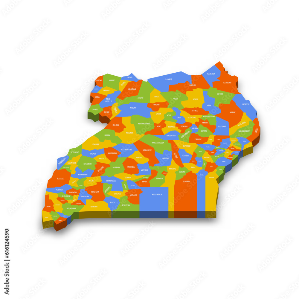 Uganda political map of administrative divisions - districts. Colorful ...
