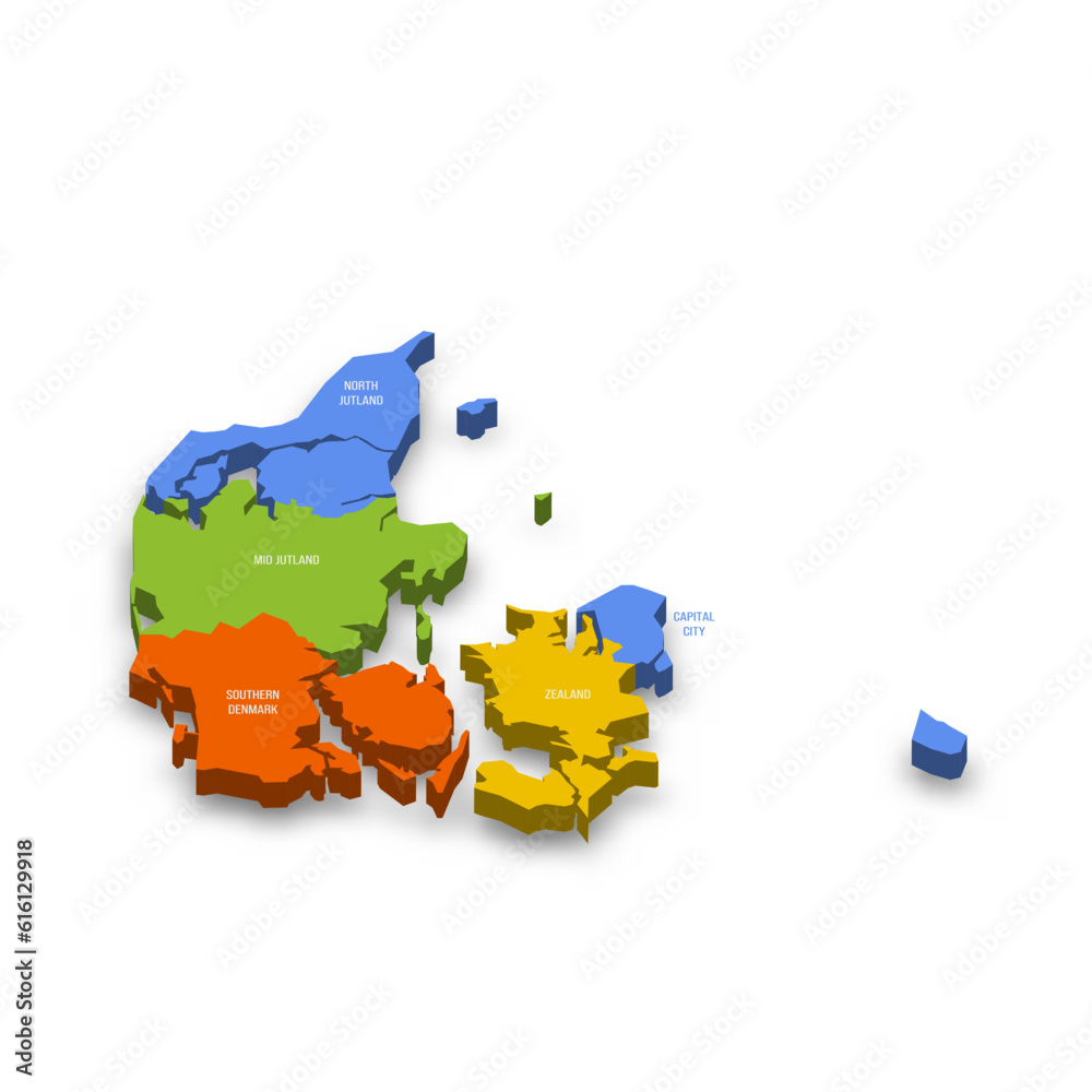 Denmark political map of administrative divisions - regions. Colorful ...