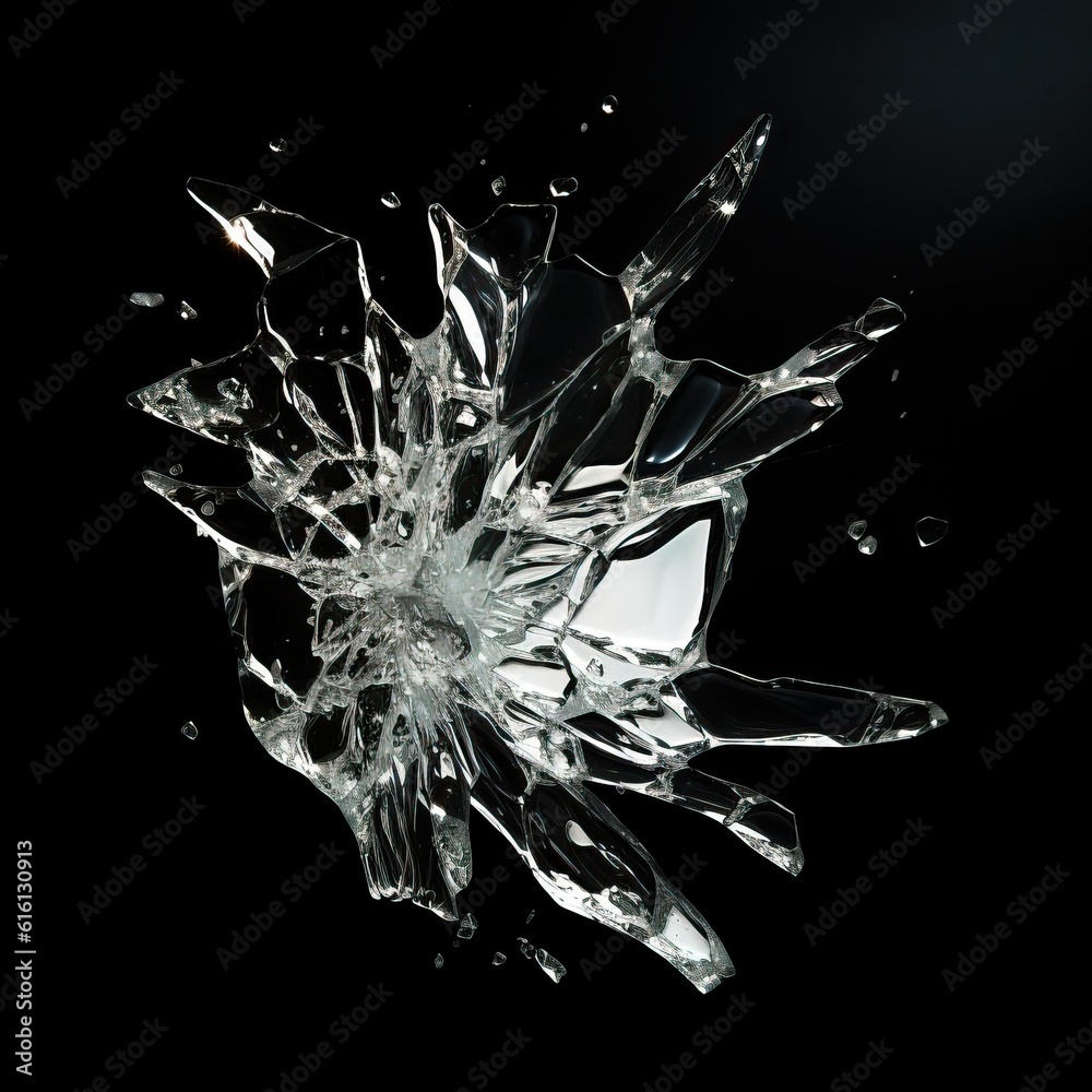 Cracked Glass Object On Black Background Smashed Glass Texture Shards Of Broken Glass On Black