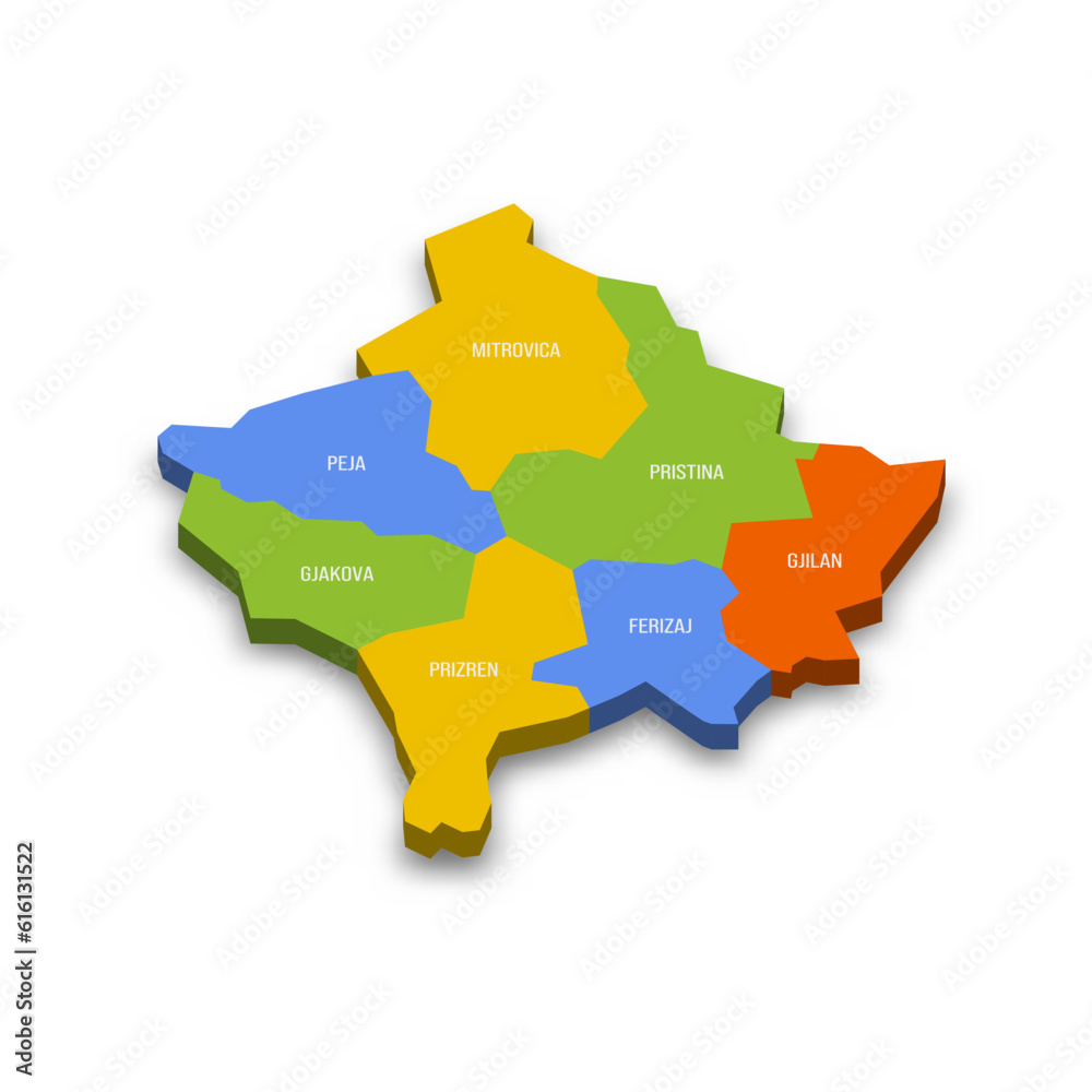 Kosovo political map of administrative divisions - districts. Colorful ...