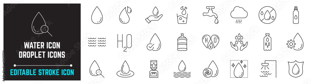 Water icon, water drops editable stroke icon, simple water drop ...
