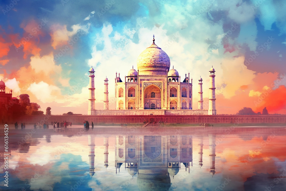 An abstract artwork of the Taj Mahal, showcasing its iconic silhouette ...
