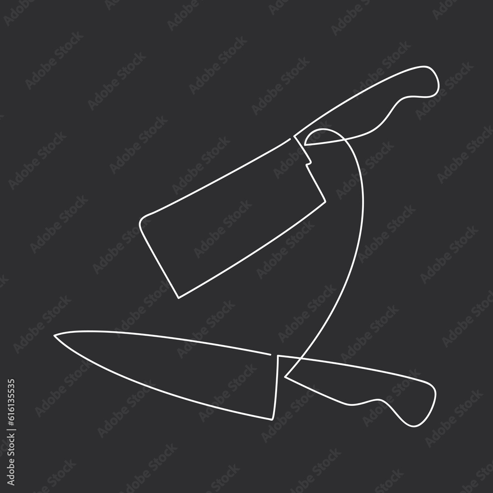 Chef knives vector set one line continuous drawing illustration ...