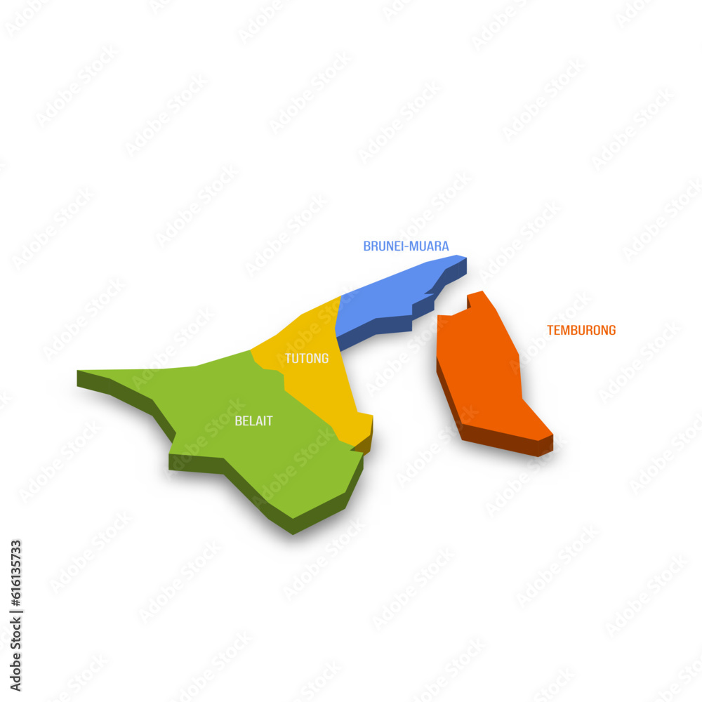 Poster Brunei political map of administrative divisions - districts ...