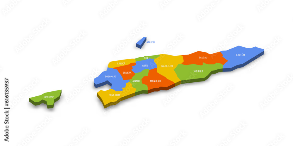 East Timor political map of administrative divisions - municipalities and Special Administrative ...