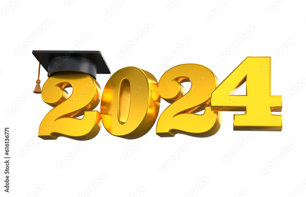 Class of 2024 3d icon. Congratulation graduates design template with ...