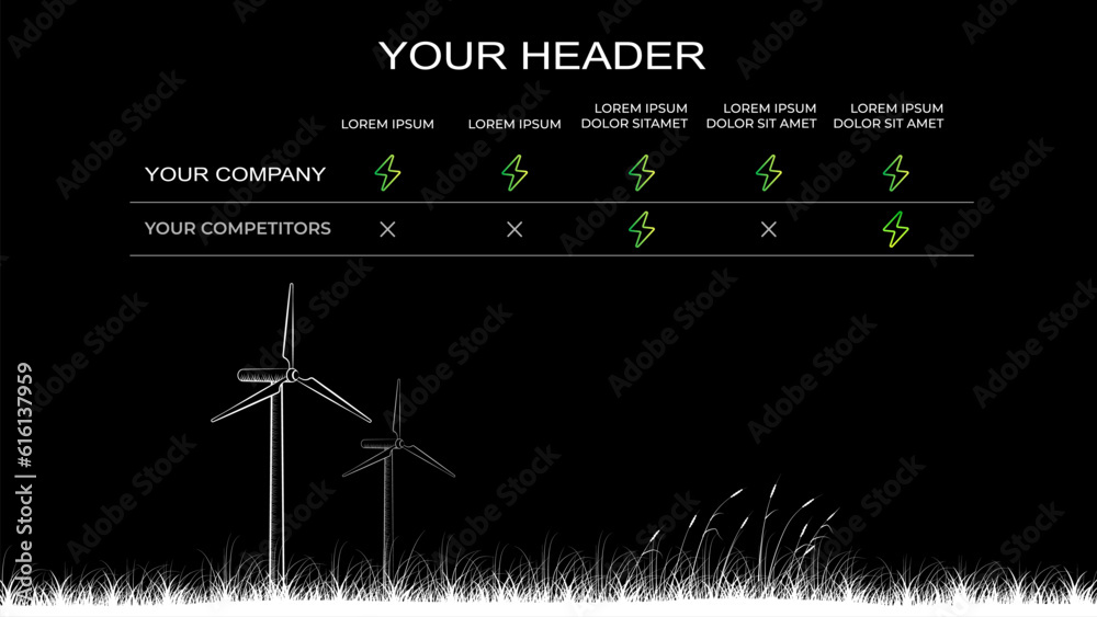 Clean energy comparison chart template. Infographics table design with ...