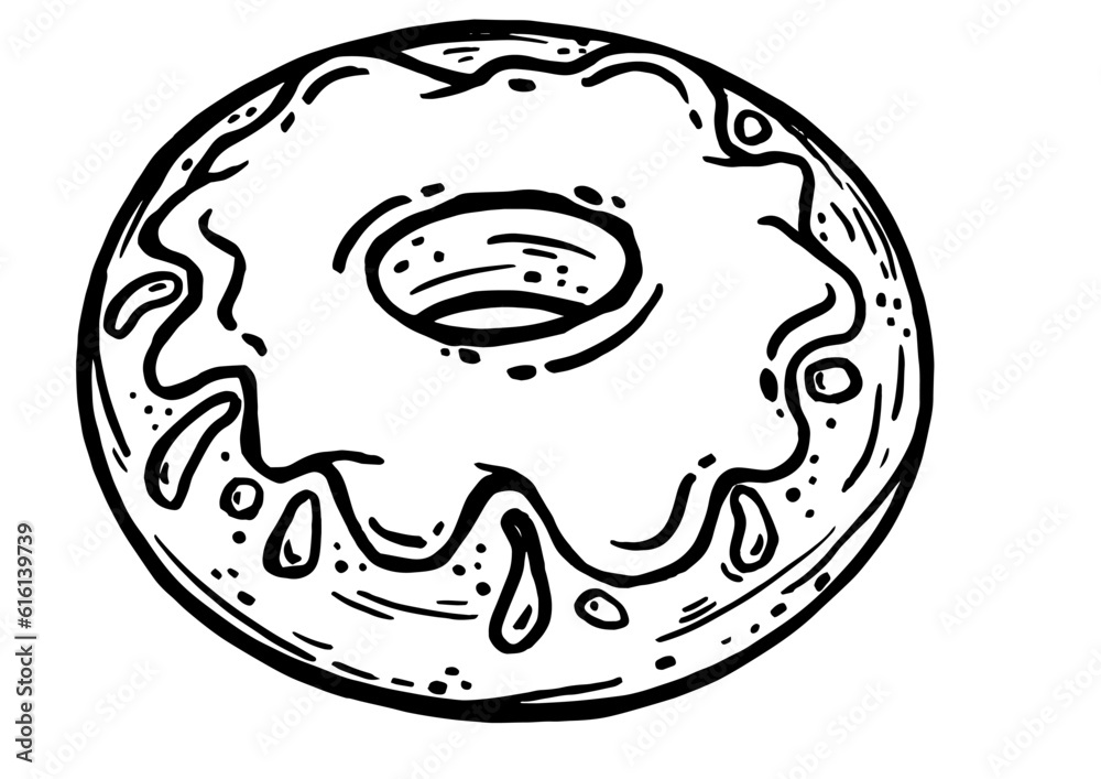 Donut Vector Line Art. Doughnut Monochrome Vector set, Doodle Ink style ...