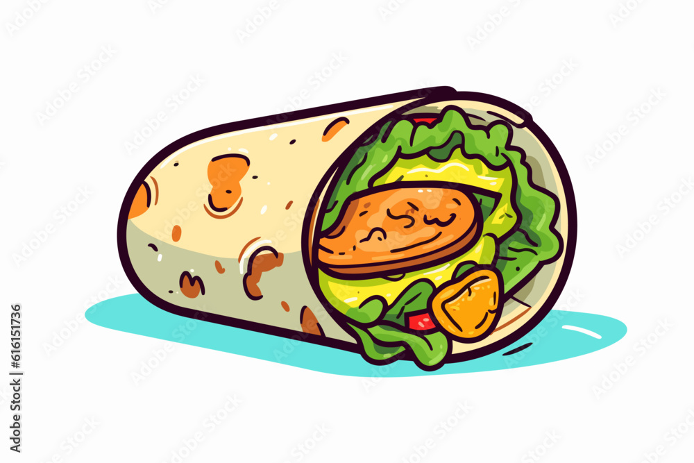 Chicken tortilla wrap hand-drawn illustration. Chicken wrap. Vector ...