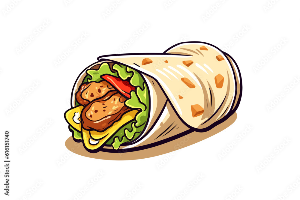 Chicken tortilla wrap hand-drawn illustration. Chicken wrap. Vector ...