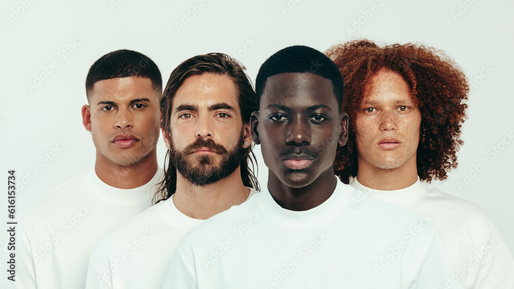 Skincare and diversity: Portrait of men with unique skin tones Stock ...